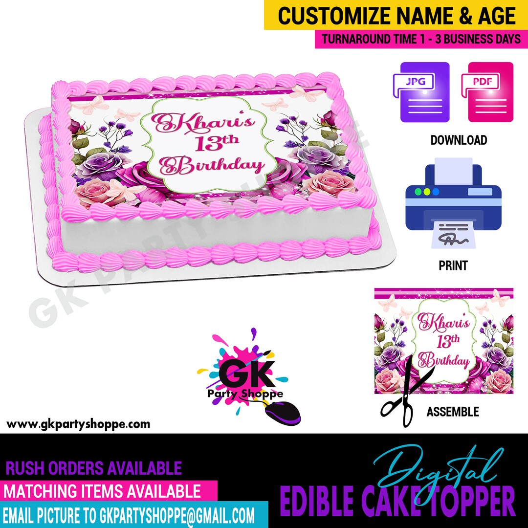 Edible Cake Frosting Sheet 13th Birthday Party Theme Half and Quarter Sheet Cake Frosting Sheet ...