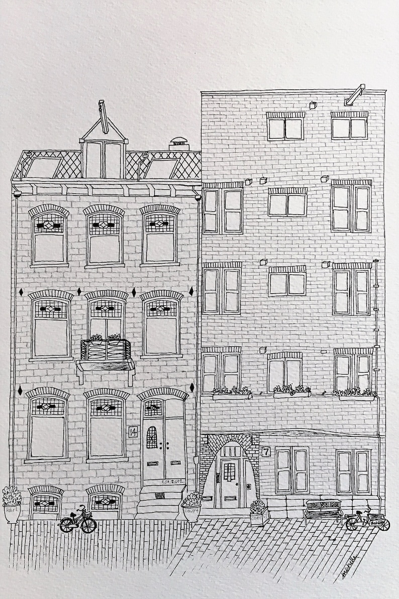 Custom Pen & Ink Drawing (double Building) - Etsy