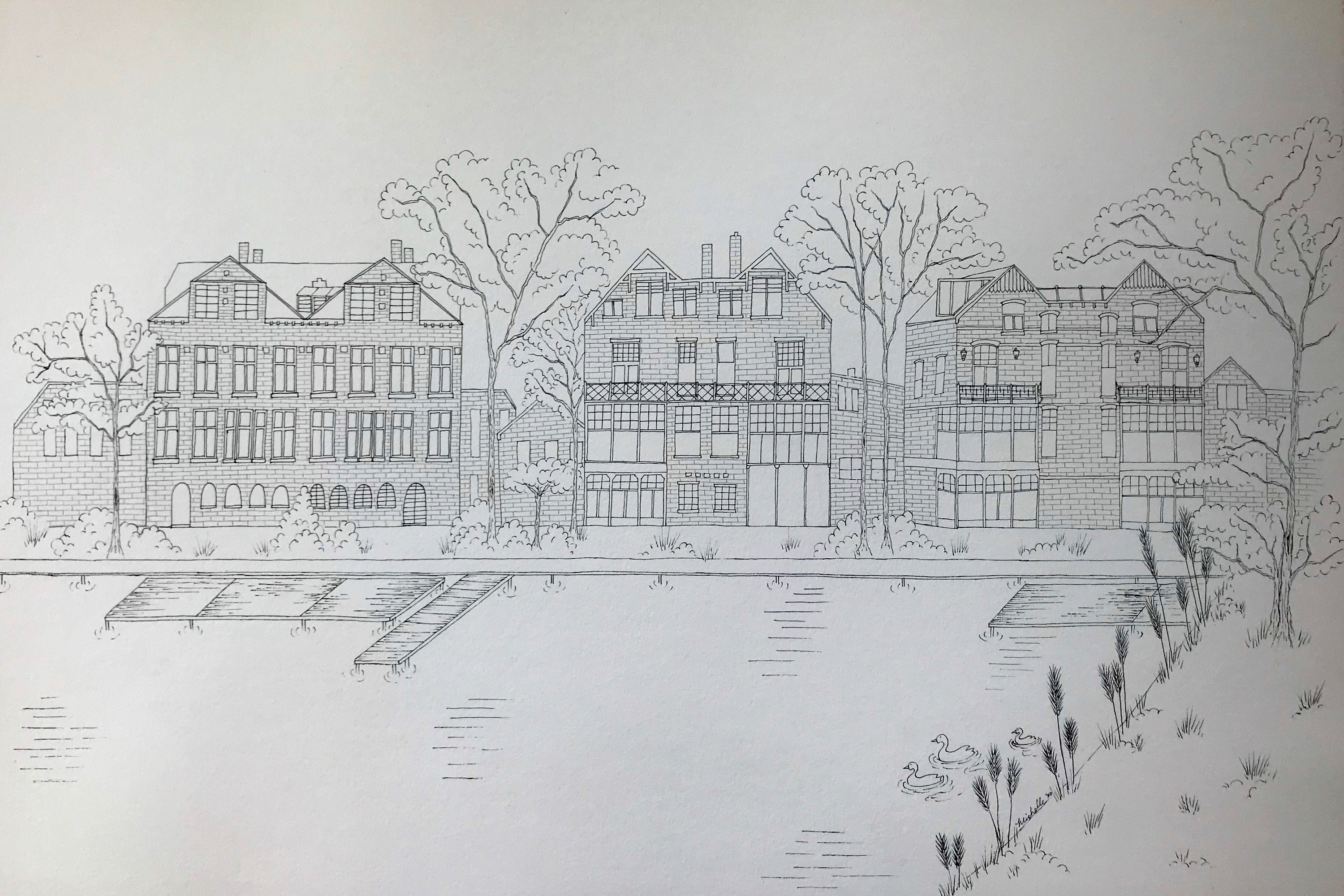 Custom Pen & Ink Drawing (triple Building) - Etsy