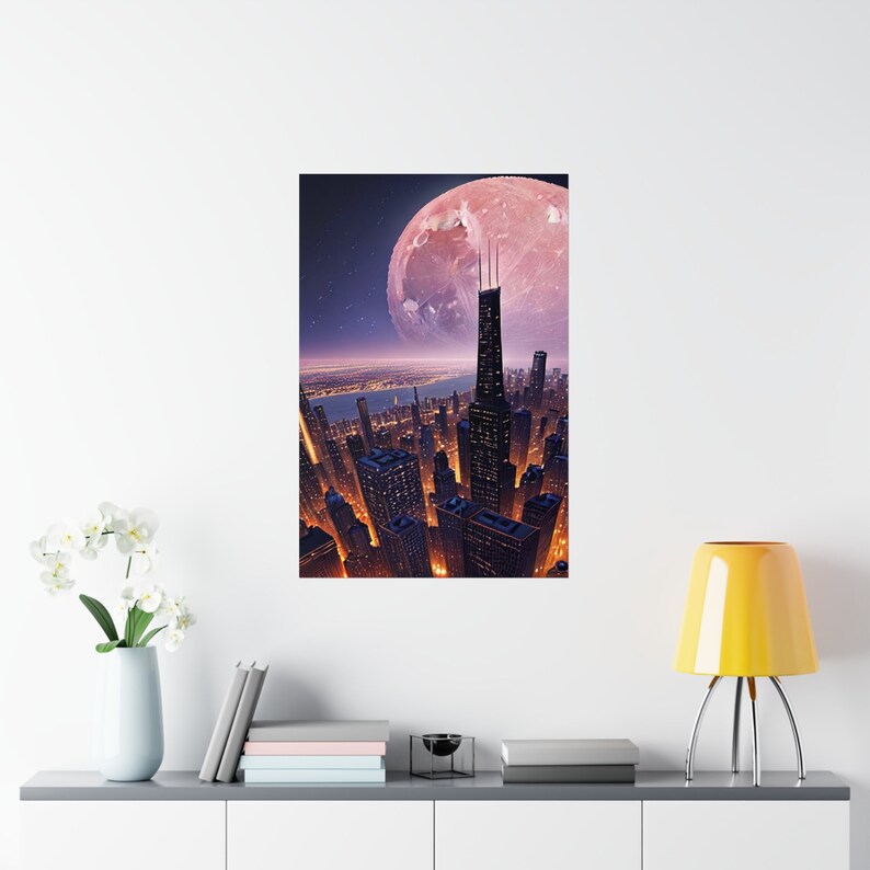 Chicago Skyline, Full Moon Night, Digital Print. Wall Art - Etsy