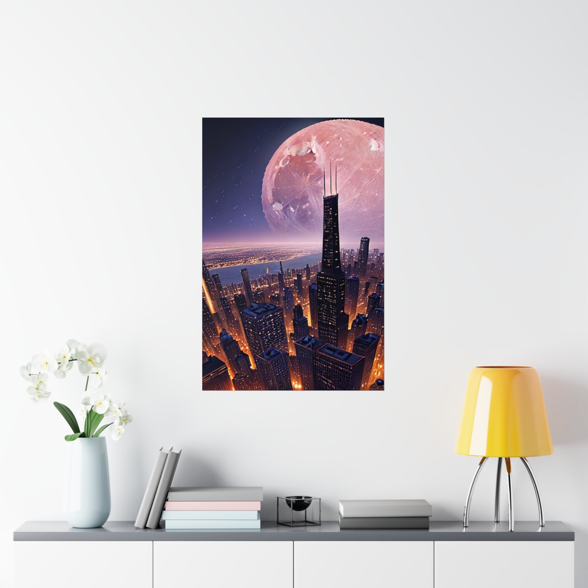 Chicago Skyline, Full Moon Night, Digital Print. Wall Art - Etsy