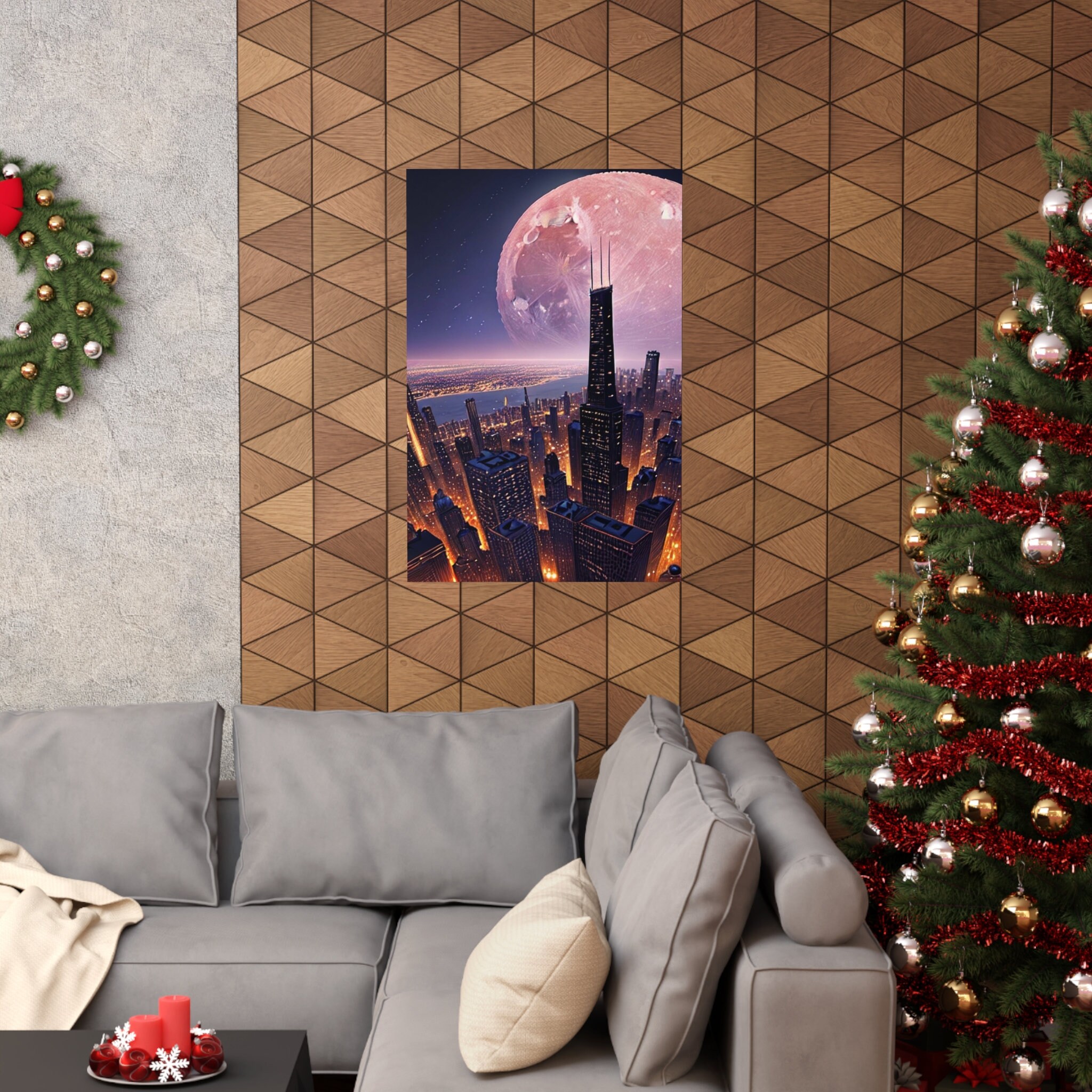 Chicago Skyline, Full Moon Night, Digital Print. Wall Art - Etsy