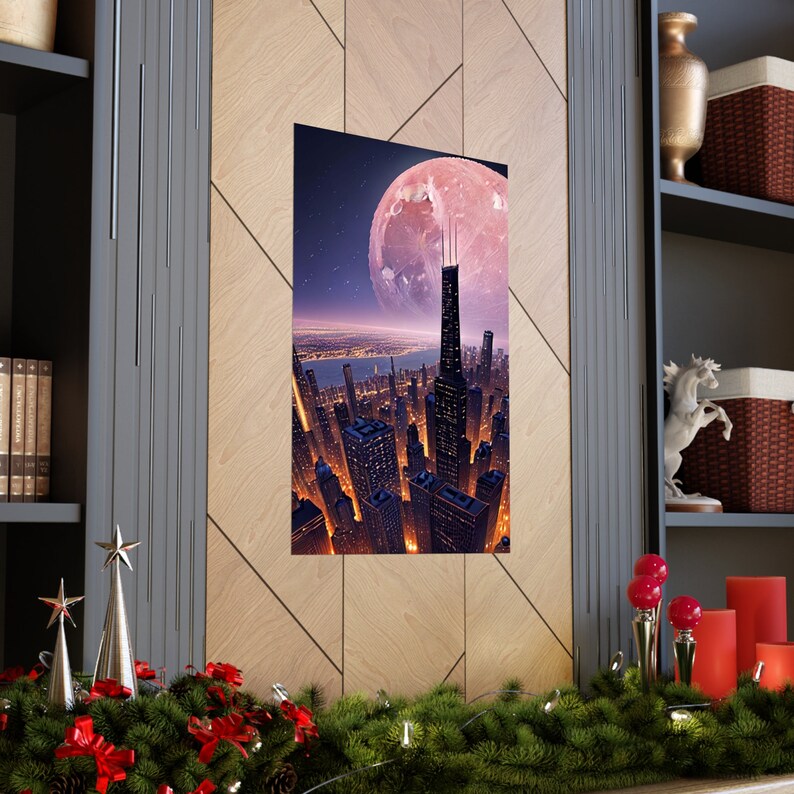 Chicago Skyline, Full Moon Night, Digital Print. Wall Art - Etsy