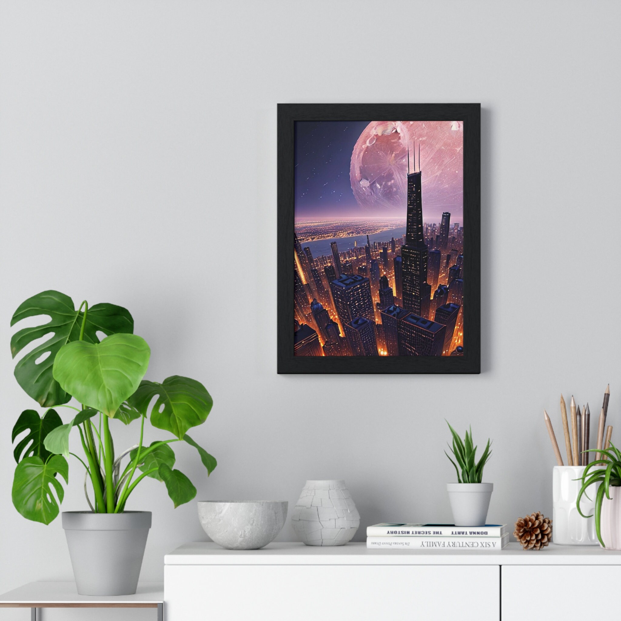 Chicago Skyline, Full Moon Night, Digital Print. Wall Art - Etsy
