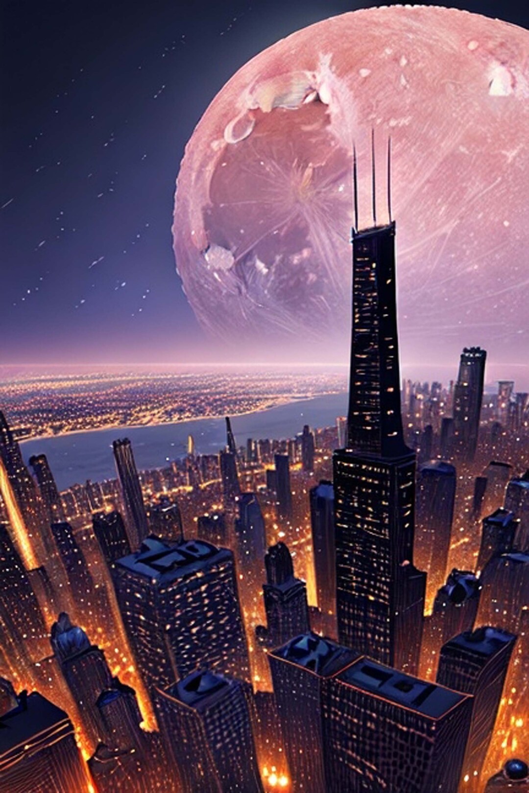 Chicago Skyline, Full Moon Night, Digital Print. Wall Art - Etsy