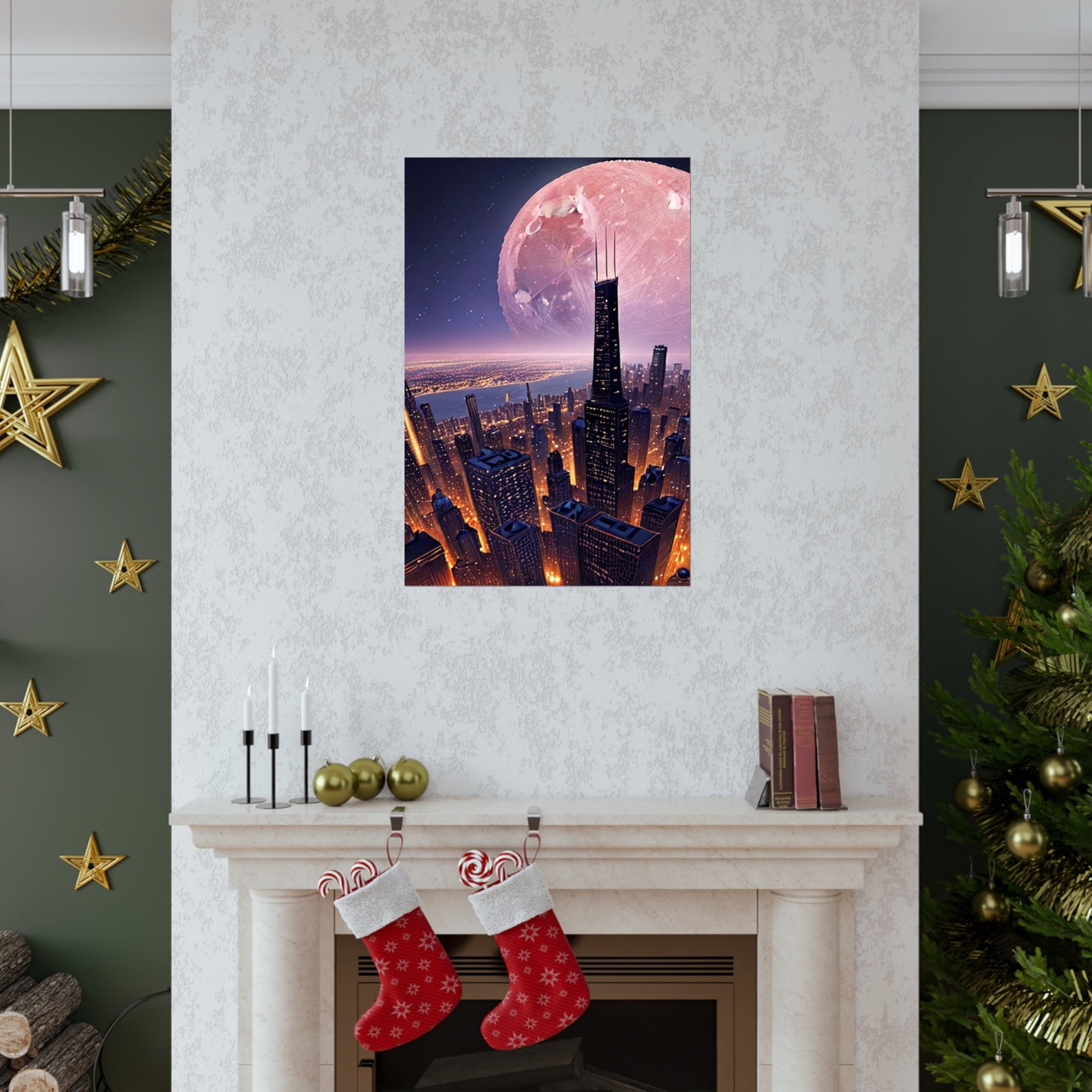 Chicago Skyline, Full Moon Night, Digital Print. Wall Art - Etsy