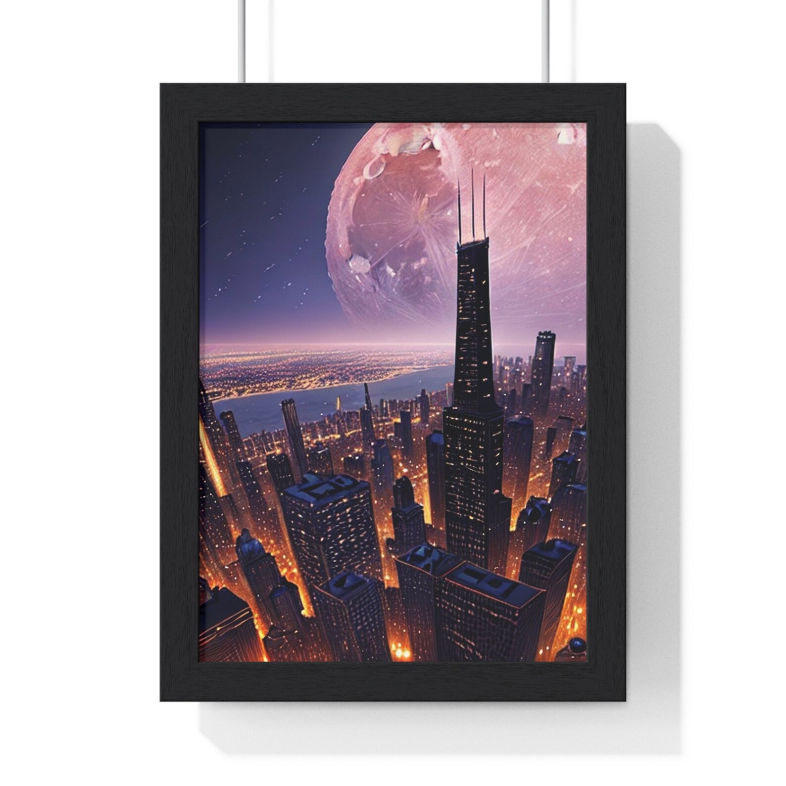 Chicago Skyline, Full Moon Night, Digital Print. Wall Art - Etsy