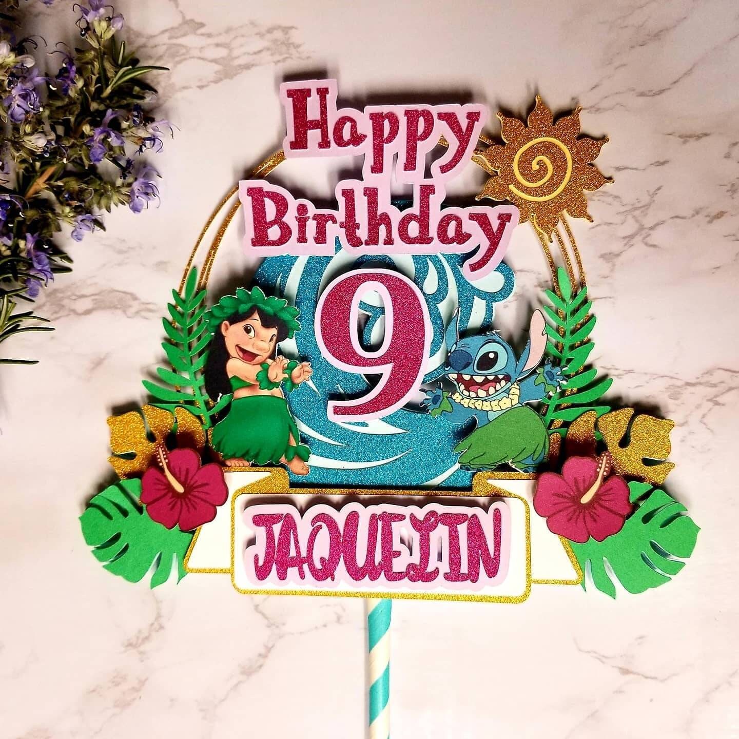 Custom Blue or Pink 3D Lilo and Stitch Cake Topper, Hawaiian Party ...