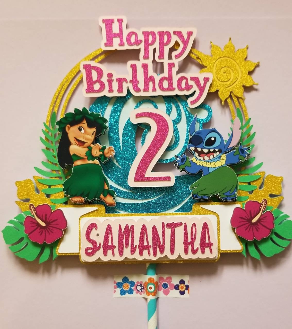 Custom Blue or Pink 3D Lilo and Stitch Cake Topper Hawaiian - Etsy