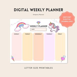 Printable Kids Weekly Planner, Unicorn Daily Planner, Homeschool Weekly ...