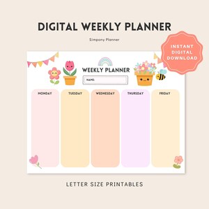 Printable Kids Weekly Planner, Flower Daily Planner, Homeschool Weekly ...