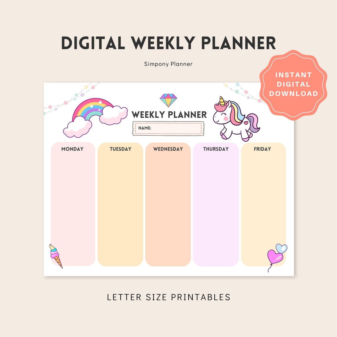 Printable Kids Weekly Planner, Unicorn Daily Planner, Homeschool Weekly ...