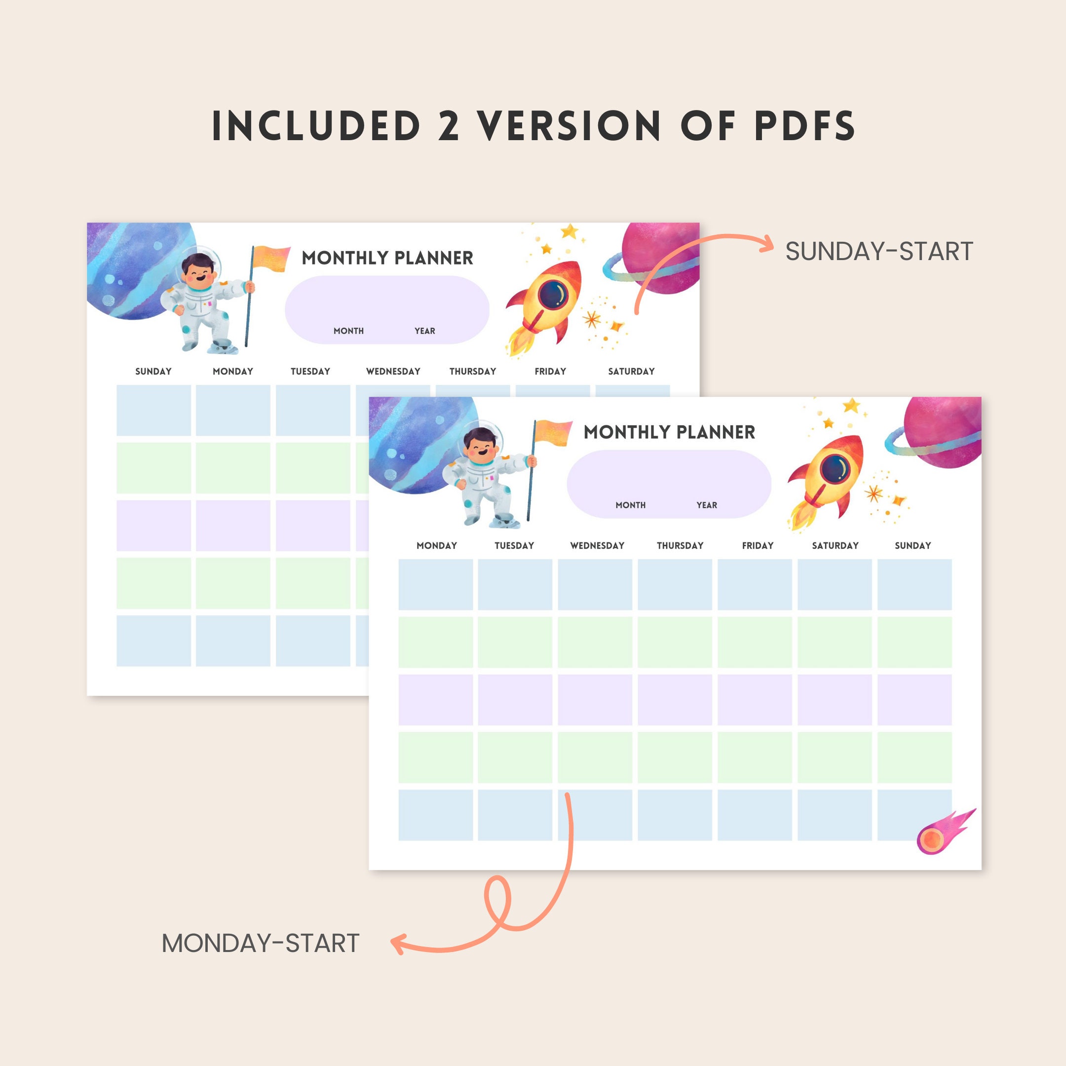 Printable Kids Monthly Planner - Space, Homeschool Monthly Schedule ...