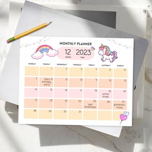 Printable Kids Monthly Planner - Unicorn, Homeschool Monthly Schedule ...