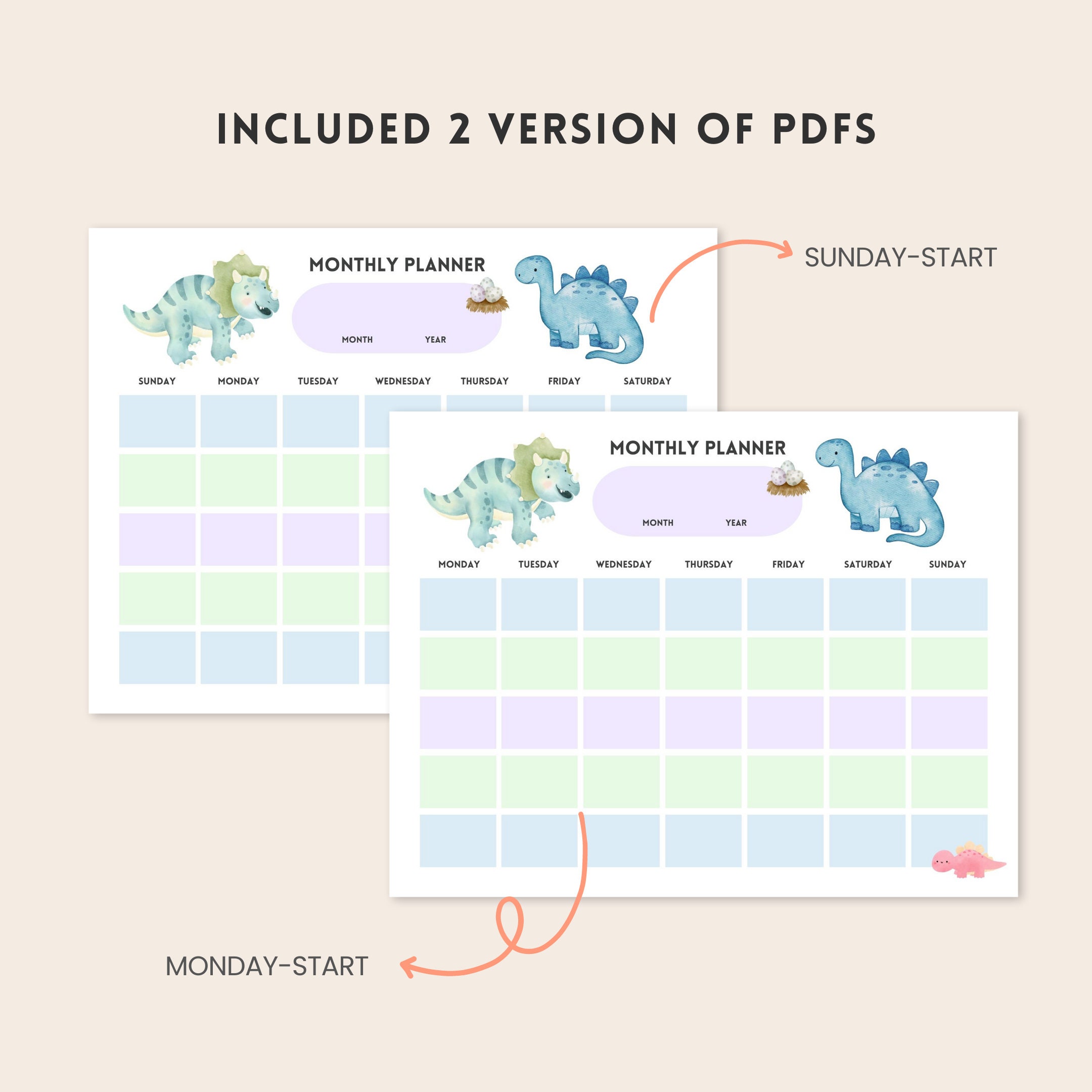 Printable Kids Monthly Planner - Dinosaur, Homeschool Monthly Schedule ...