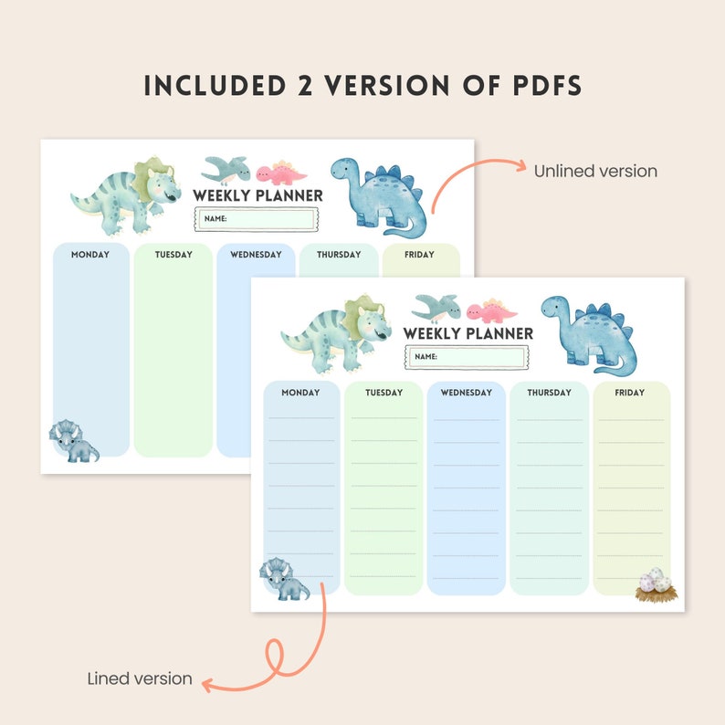 Printable Kids Weekly Planner, Dinosaur Daily Planner, Homeschool ...