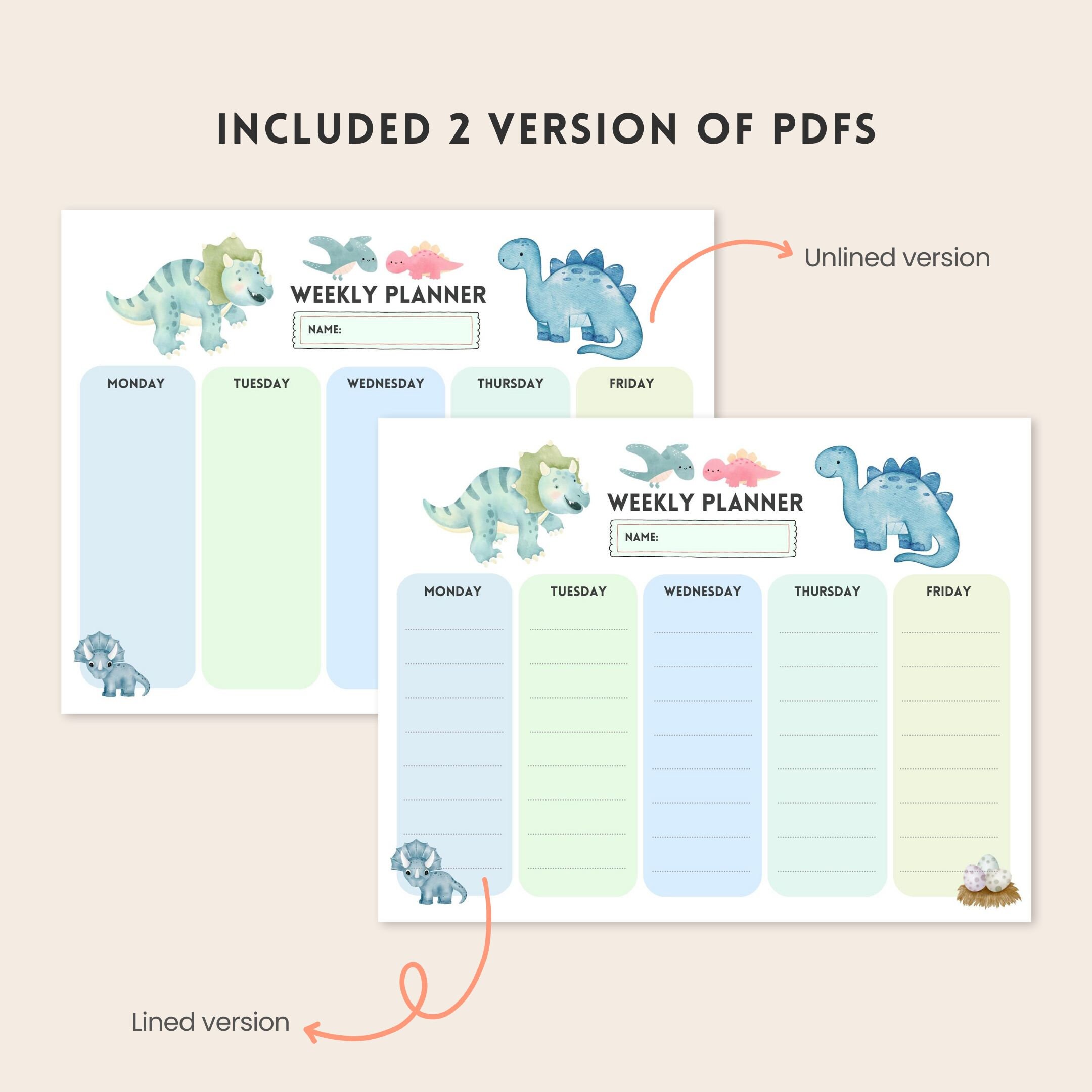 Printable Kids Weekly Planner, Dinosaur Daily Planner, Homeschool ...