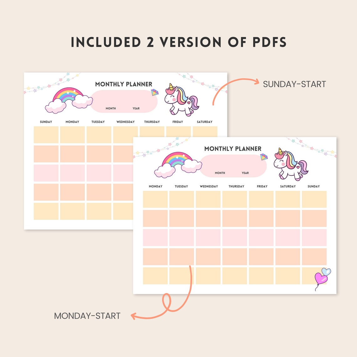Printable Kids Monthly Planner - Unicorn, Homeschool Monthly Schedule ...