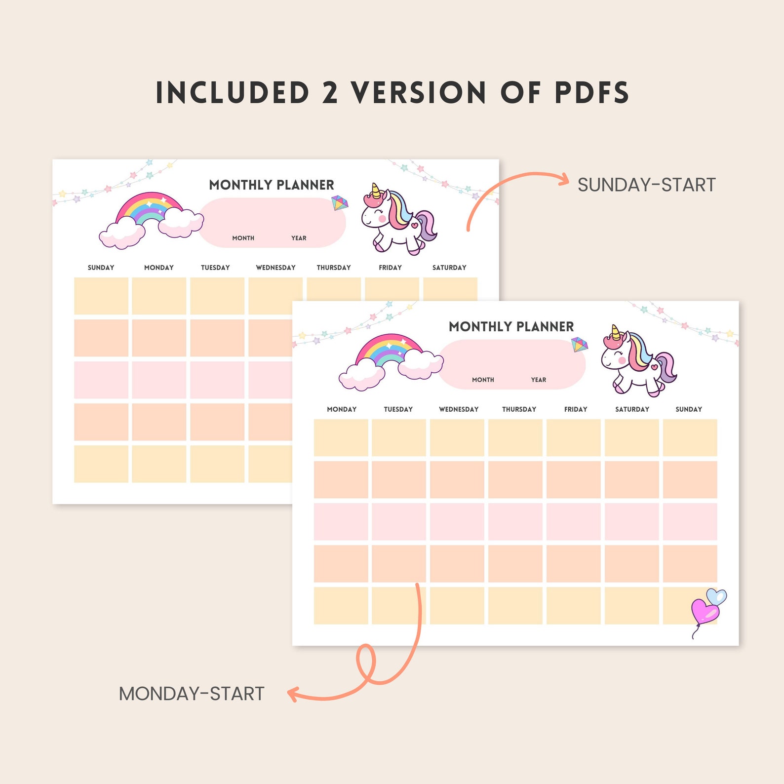 Printable Kids Monthly Planner - Unicorn, Homeschool Monthly Schedule ...