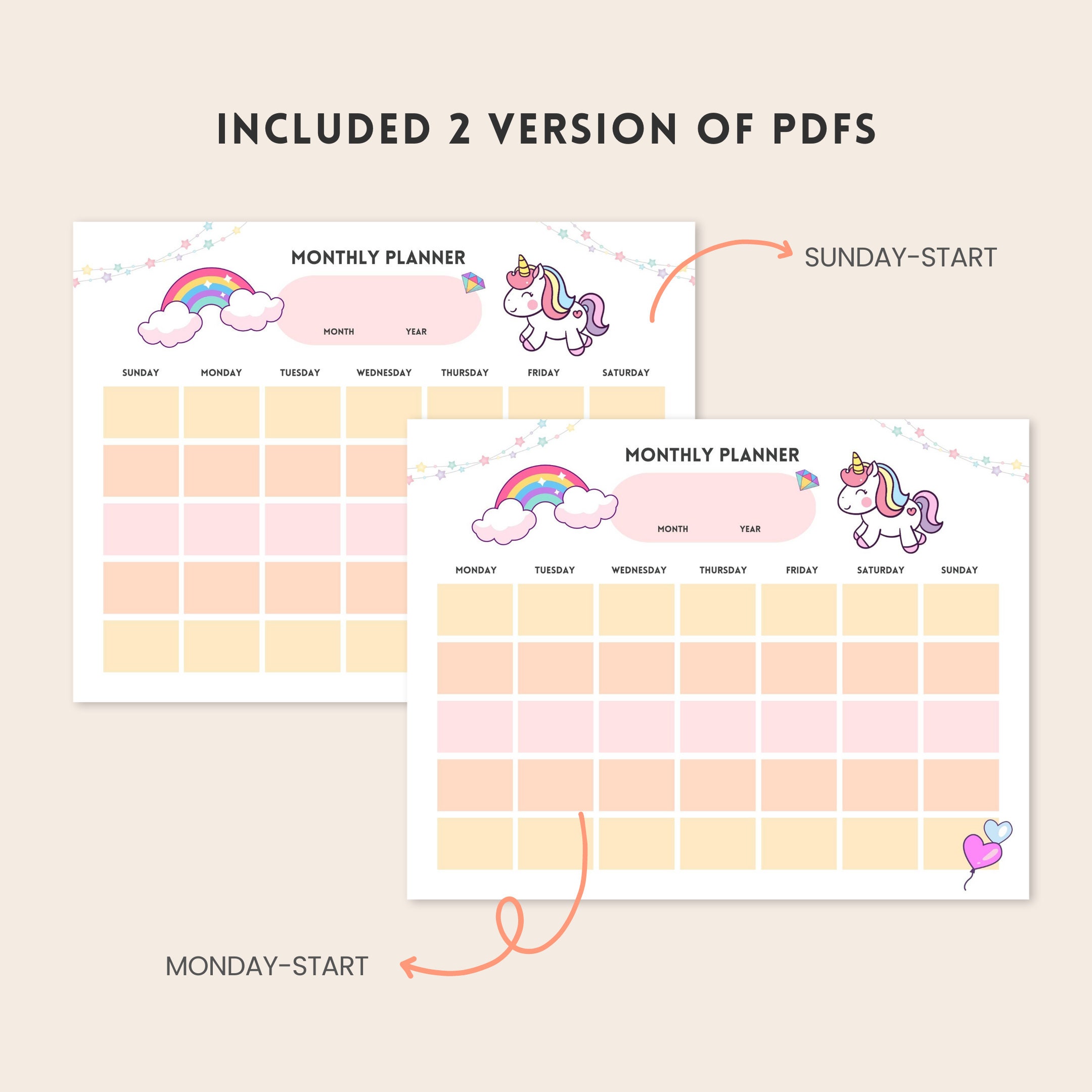 Printable Kids Monthly Planner - Unicorn, Homeschool Monthly Schedule ...