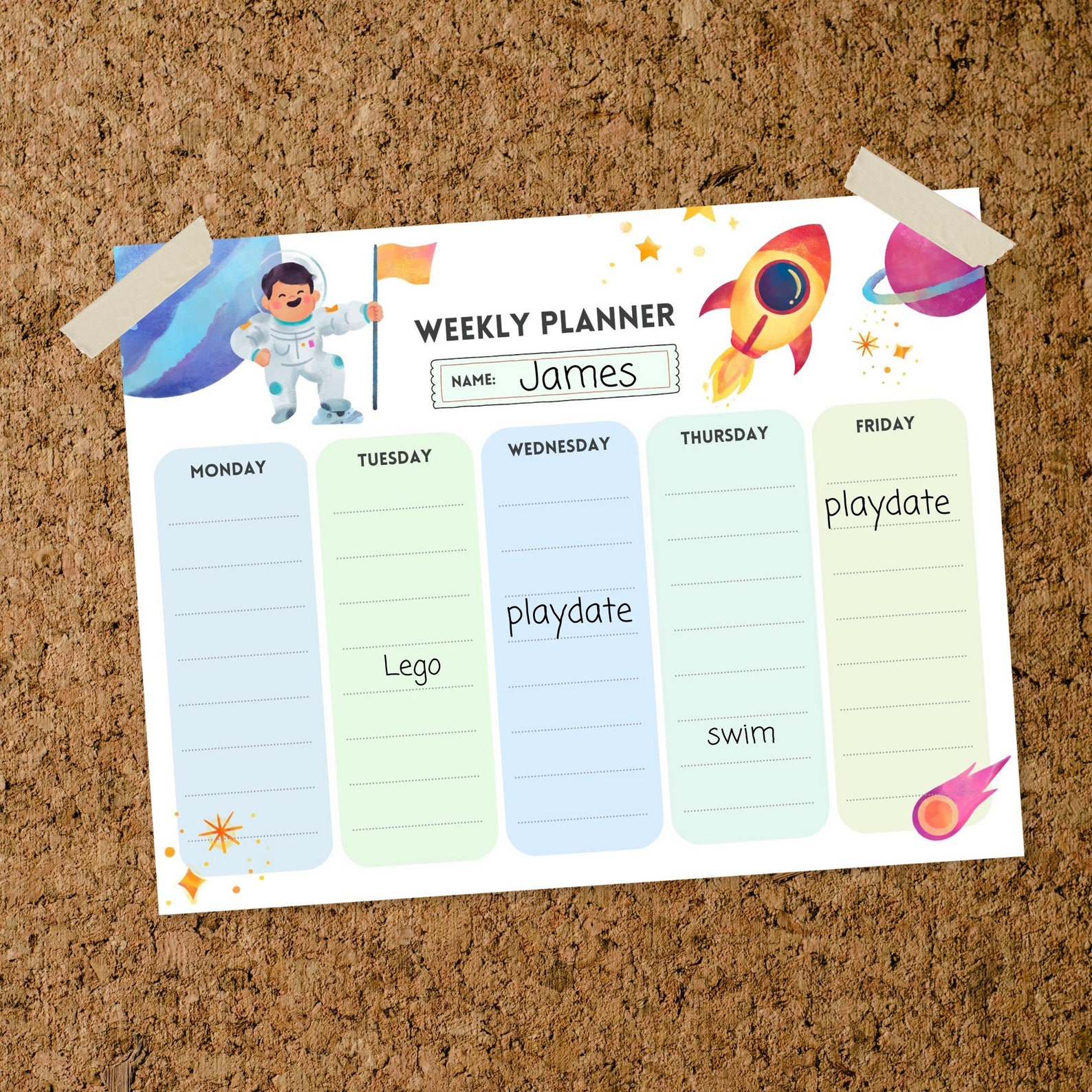 Printable Kids Weekly Planner - Space, Homeschool Weekly Schedule, Kids ...
