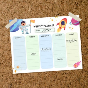 Printable Kids Weekly Planner - Space, Homeschool Weekly Schedule, Kids ...