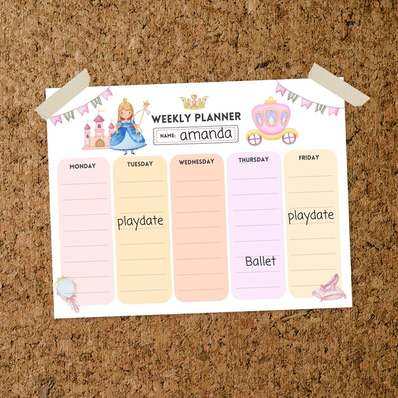Printable Kids Weekly Planner, Princess Daily Planner, Homeschool ...