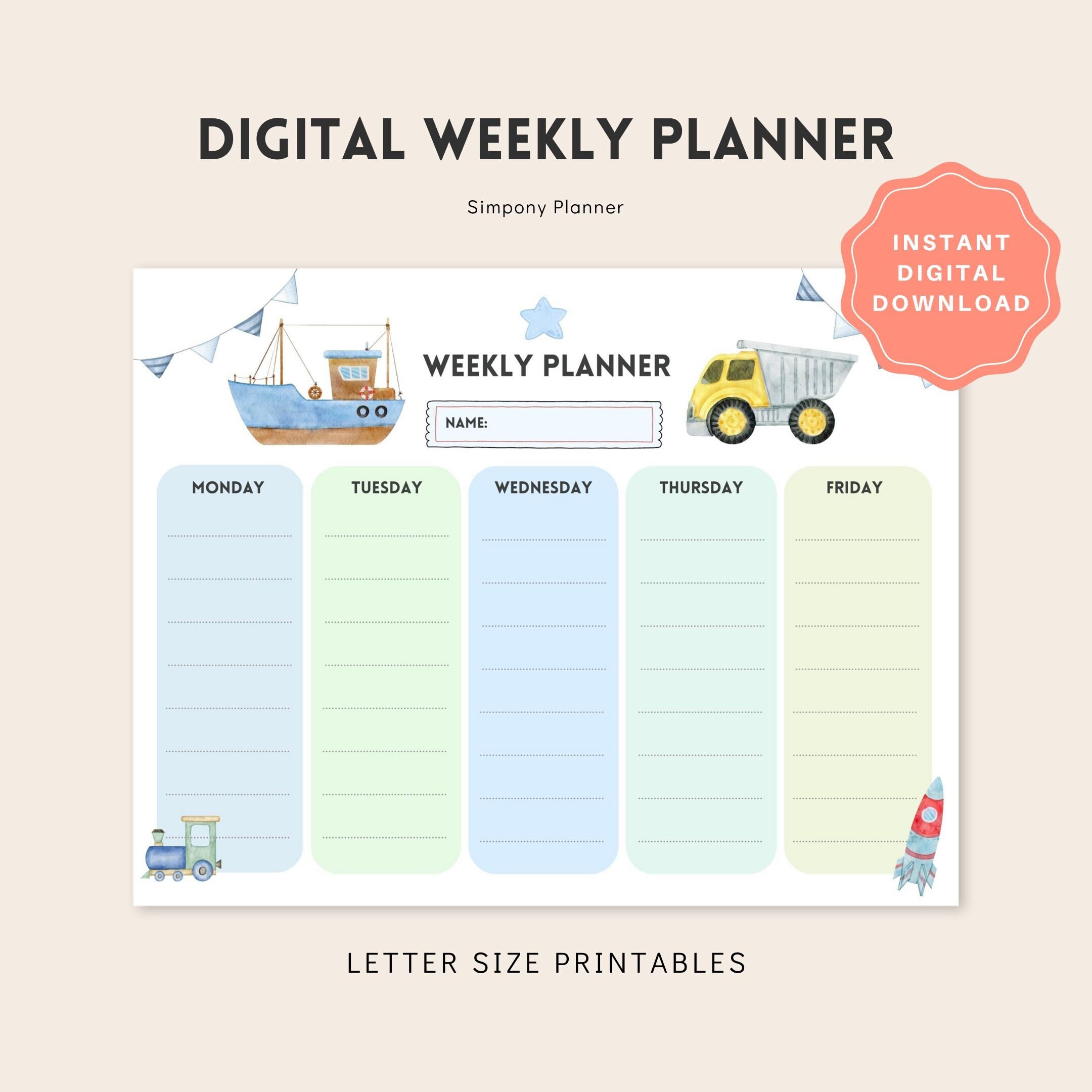 Printable Kids Weekly Planner - Transportation, Homeschool Weekly ...