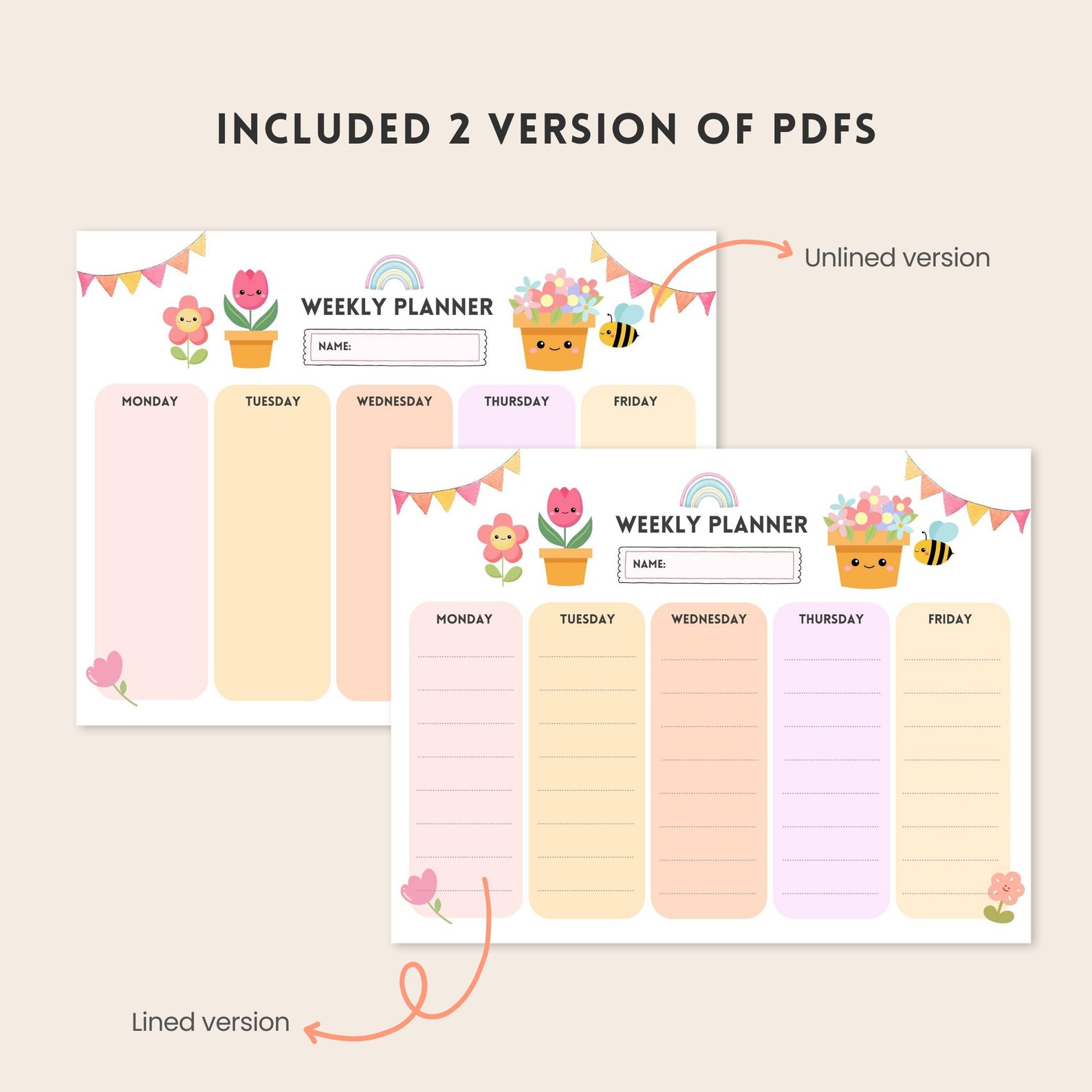 Printable Kids Weekly Planner, Flower Daily Planner, Homeschool Weekly ...