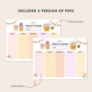 Printable Kids Weekly Planner, Flower Daily Planner, Homeschool Weekly ...