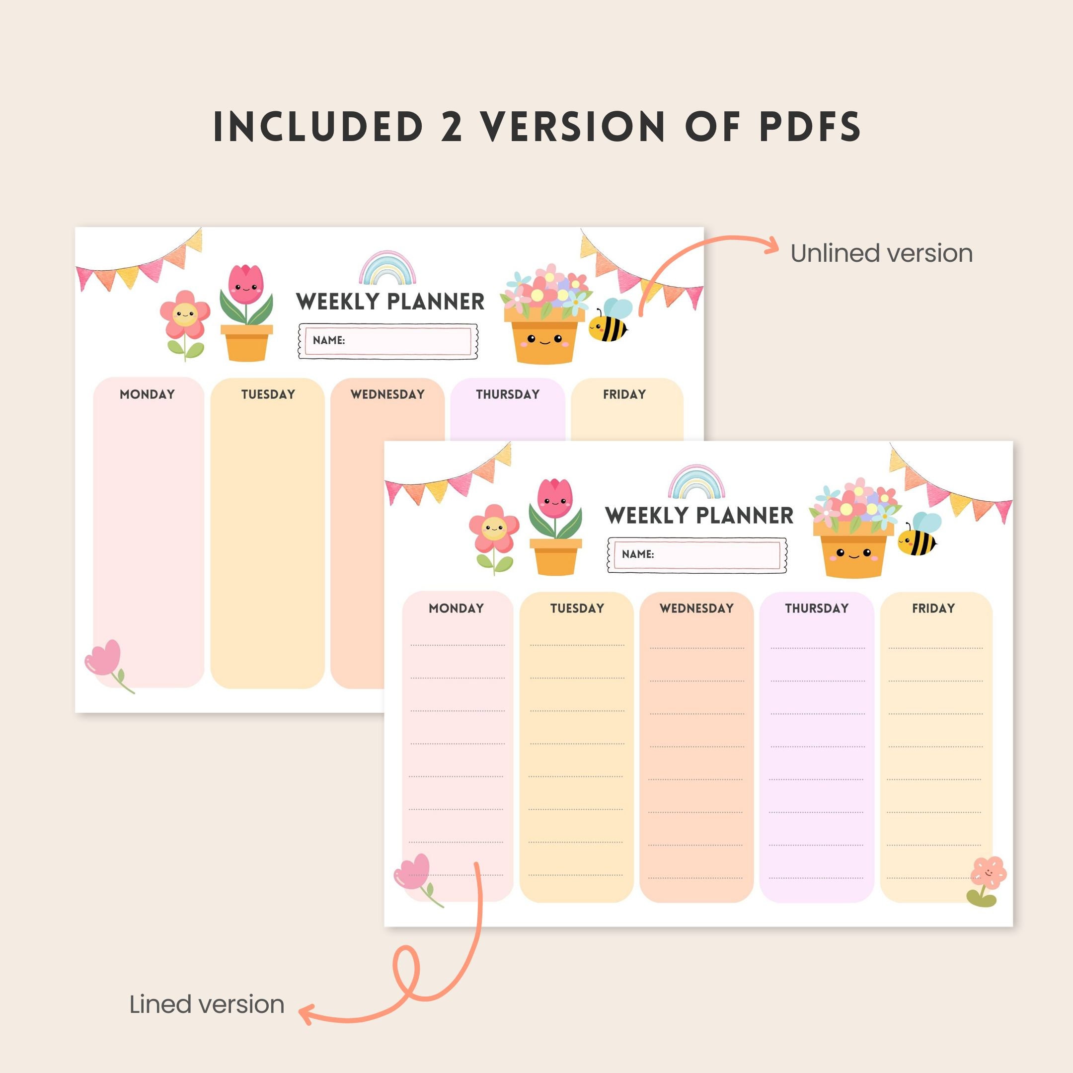 Printable Kids Weekly Planner, Flower Daily Planner, Homeschool Weekly ...