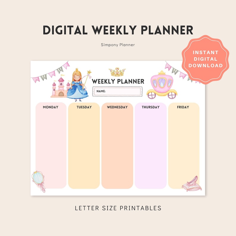 Printable Kids Weekly Planner, Princess Daily Planner, Homeschool ...