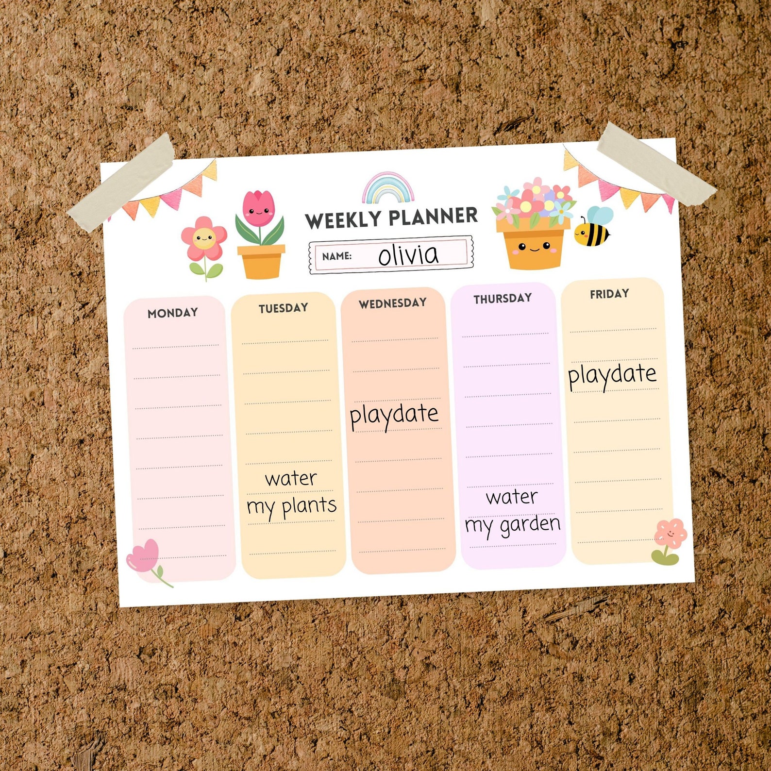 Printable Kids Weekly Planner, Flower Daily Planner, Homeschool Weekly ...