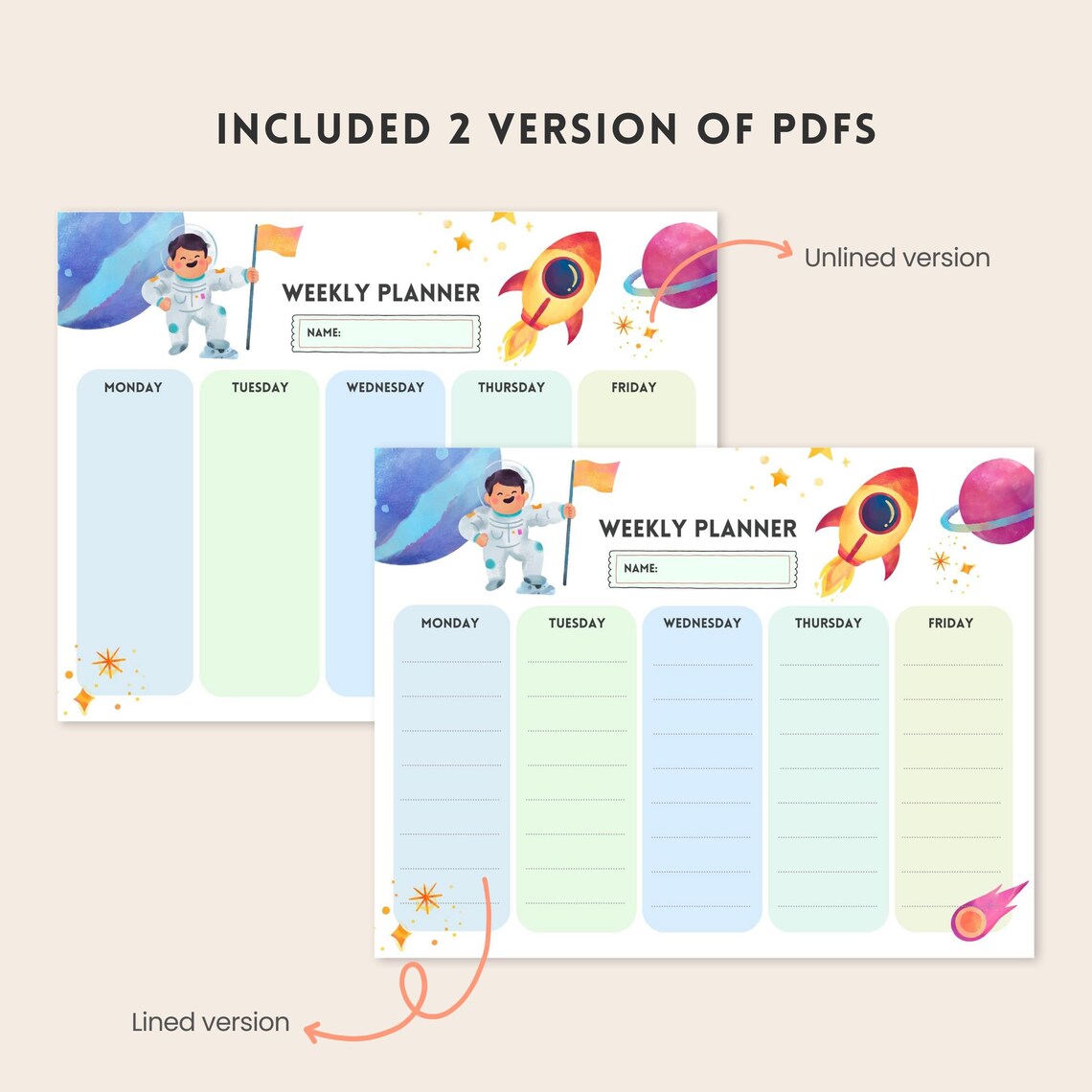 Printable Kids Weekly Planner Space, Homeschool Weekly Schedule, Kids ...