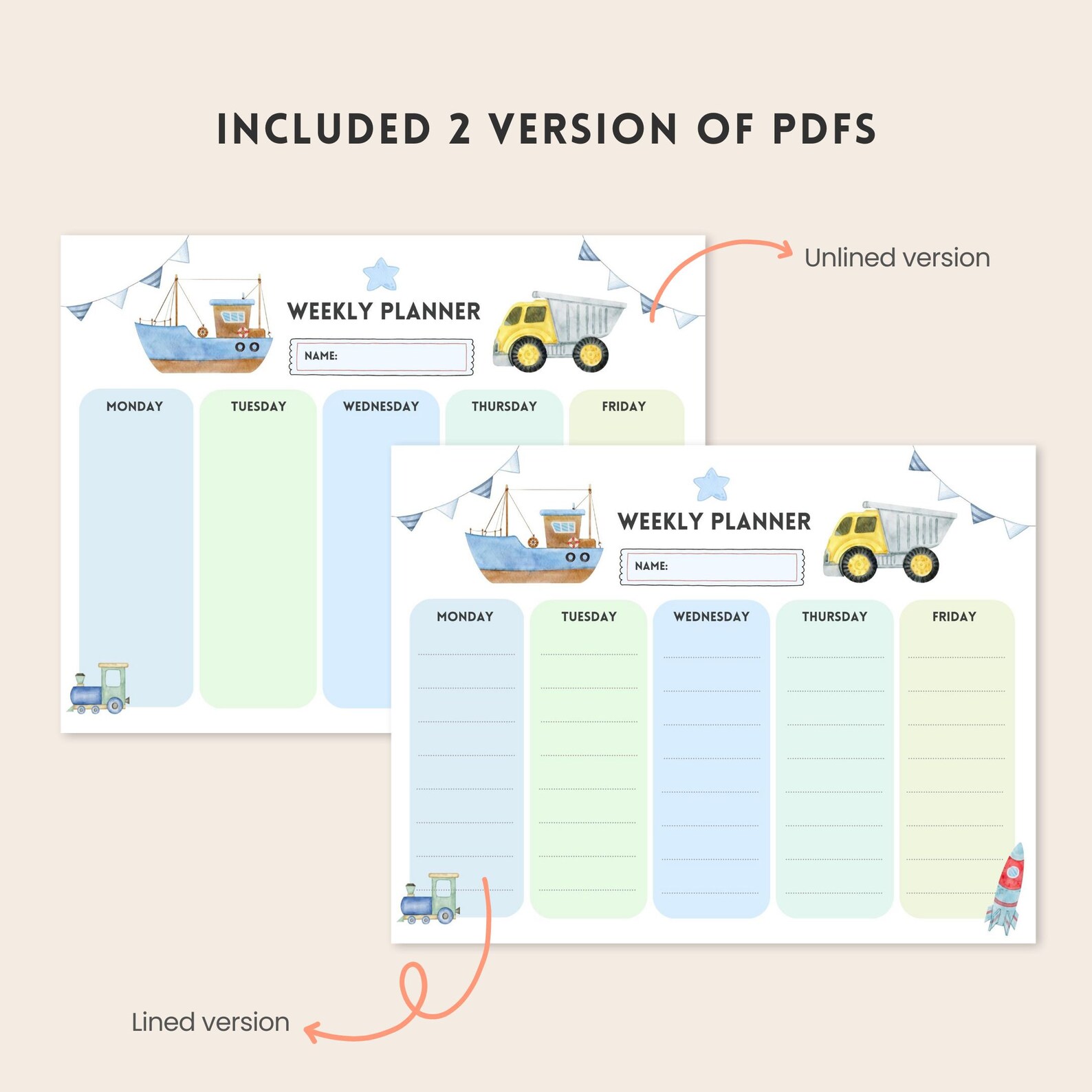 Printable Kids Weekly Planner - Transportation, Homeschool Weekly ...