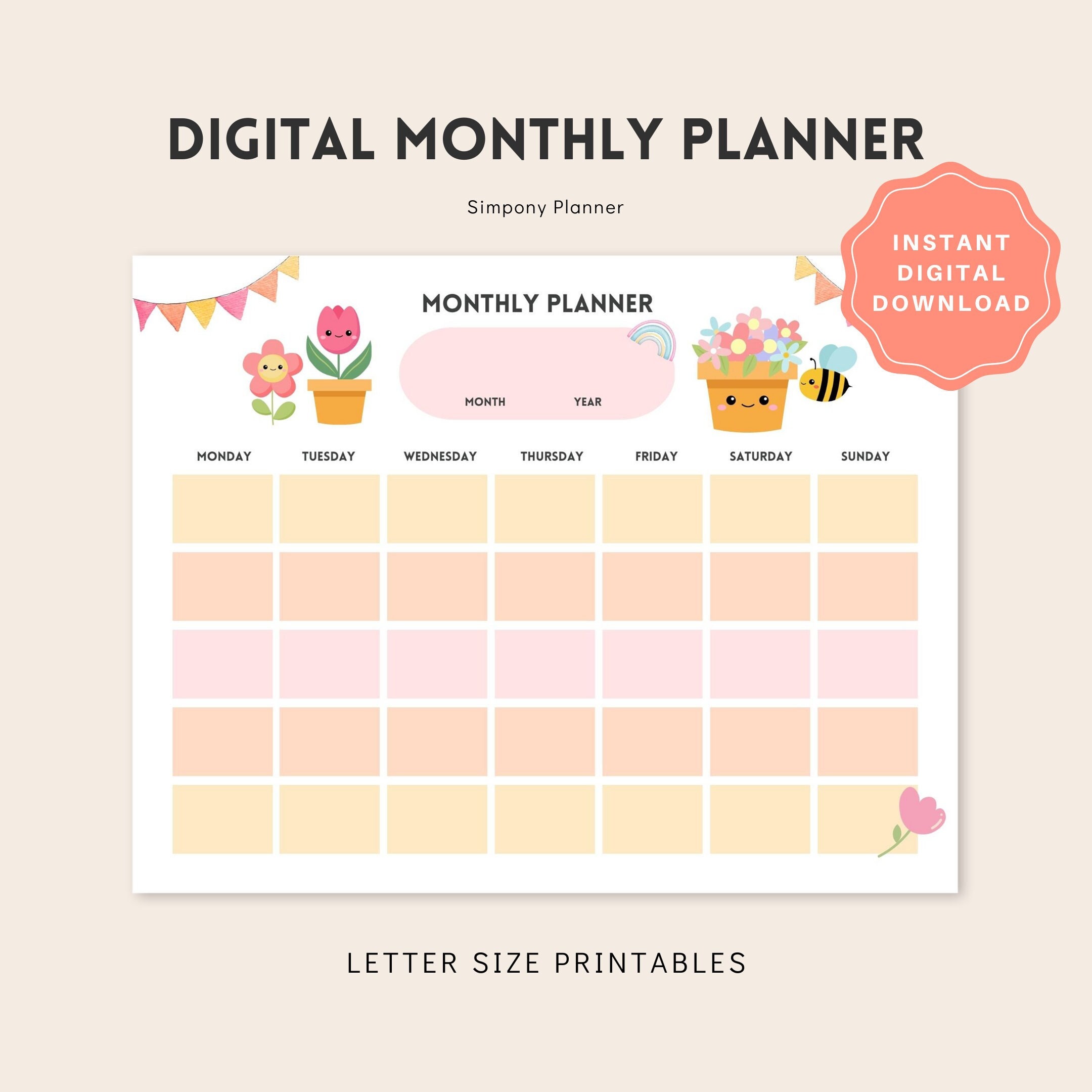 Printable Kids Monthly Planner - Flower, Homeschool Monthly Schedule ...