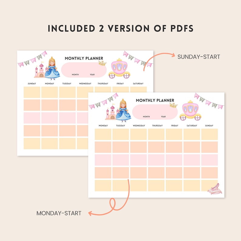 Printable Kids Monthly Planner - Princess, Homeschool Monthly Schedule ...