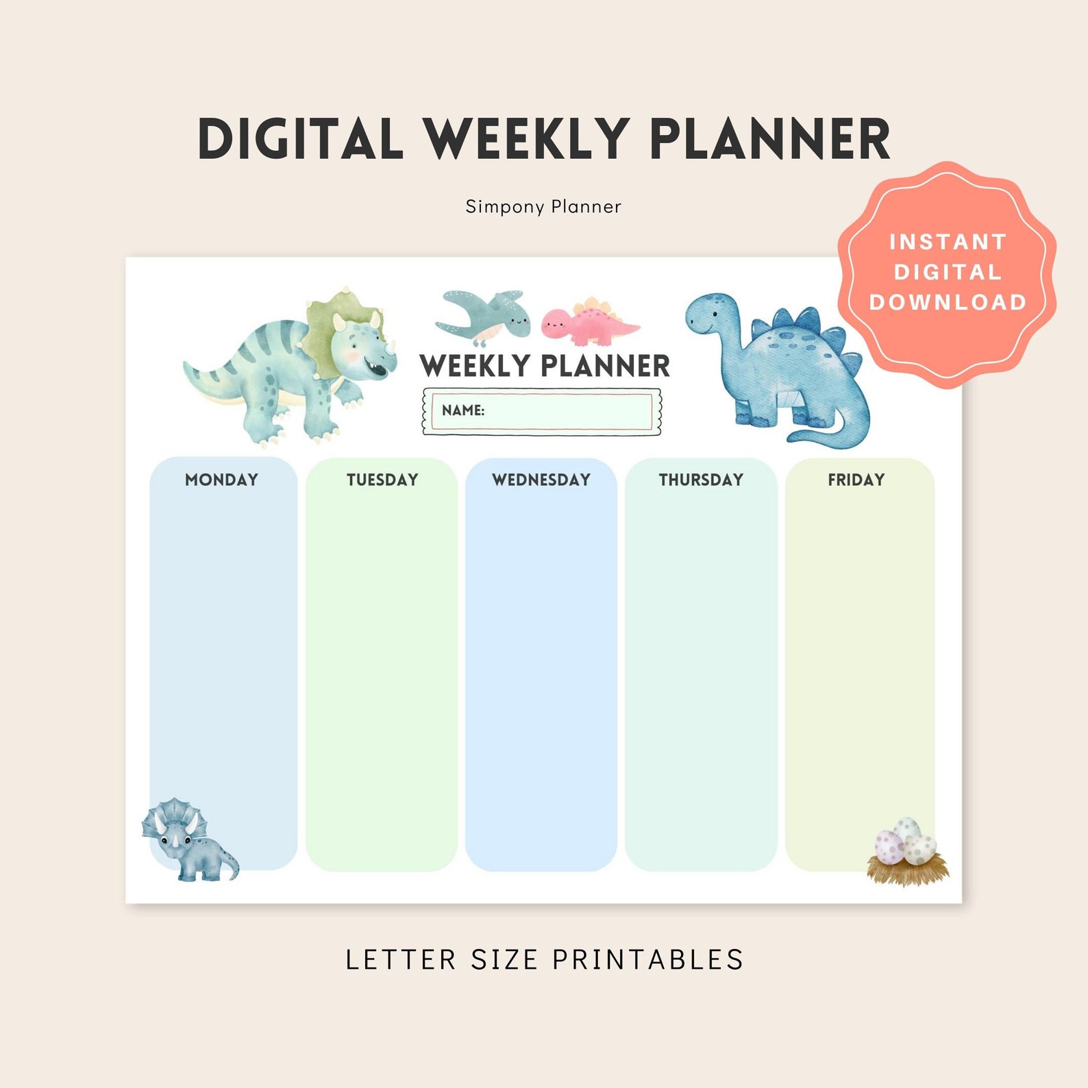 Printable Kids Weekly Planner, Dinosaur Daily Planner, Homeschool ...