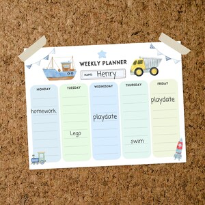 Printable Kids Weekly Planner - Transportation, Homeschool Weekly ...