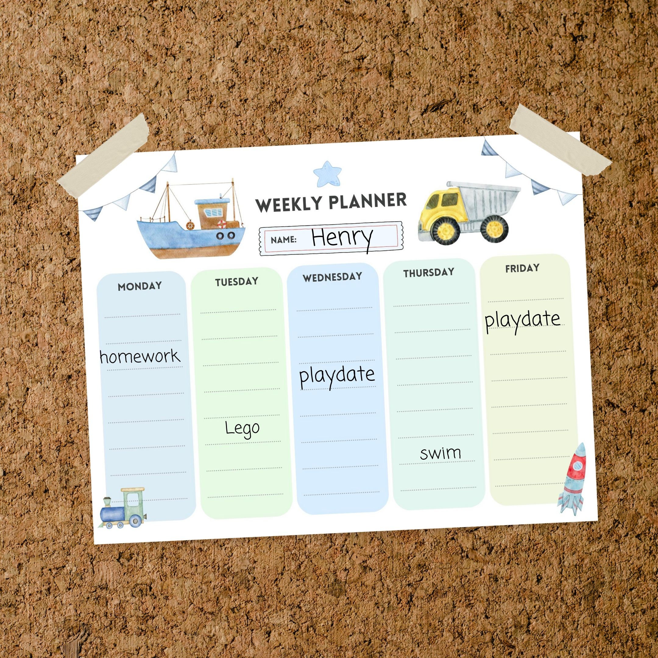 Printable Kids Weekly Planner - Transportation, Homeschool Weekly ...