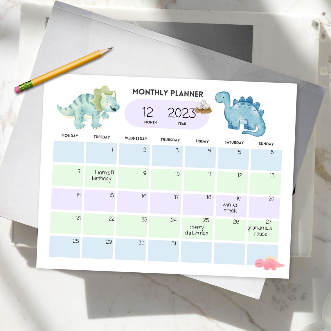 Printable Kids Monthly Planner - Dinosaur, Homeschool Monthly Schedule ...