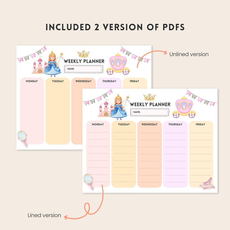 Printable Kids Weekly Planner, Princess Daily Planner, Homeschool ...