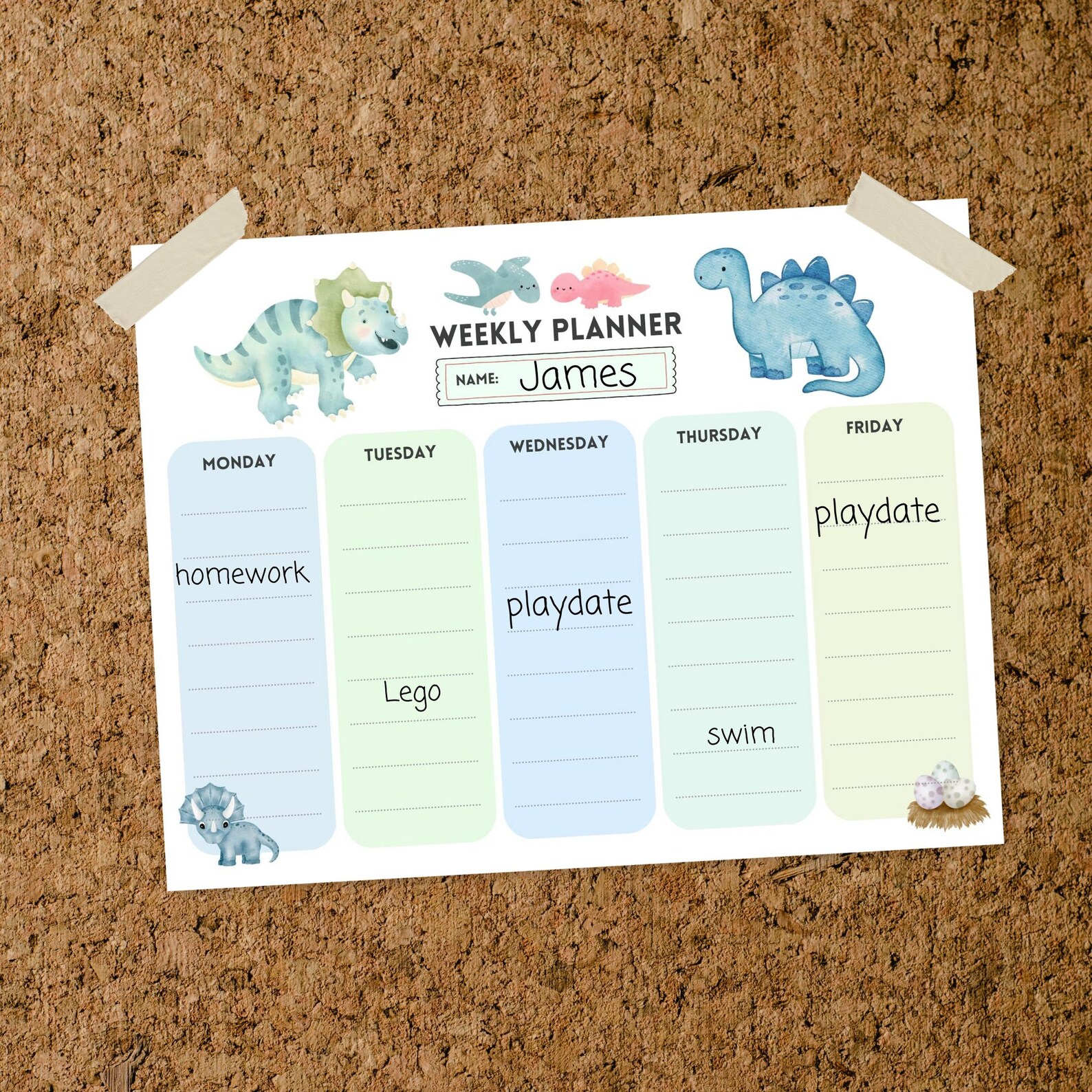 Printable Kids Weekly Planner, Dinosaur Daily Planner, Homeschool ...
