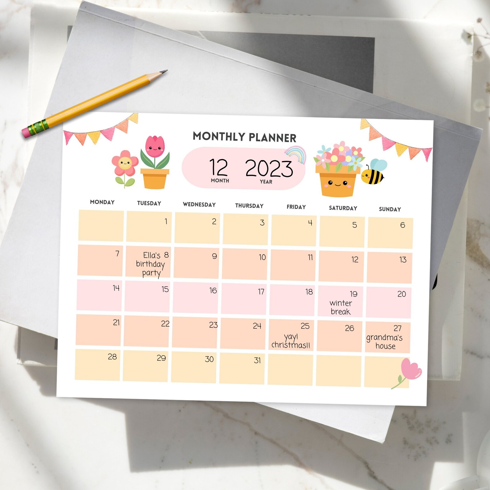 Printable Kids Monthly Planner - Flower, Homeschool Monthly Schedule ...
