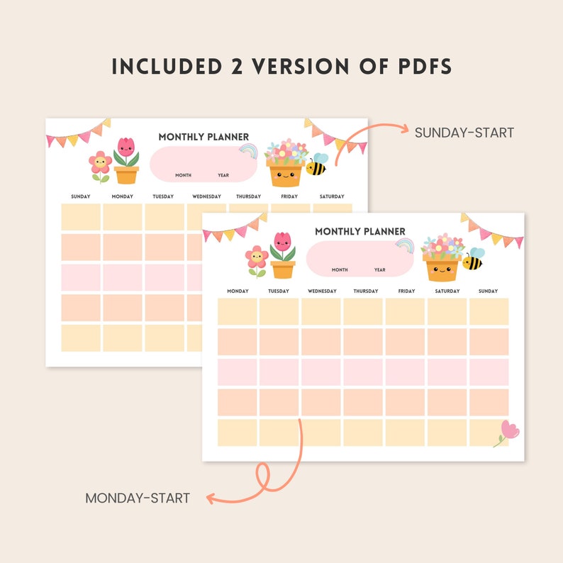 Printable Kids Monthly Planner - Flower, Homeschool Monthly Schedule ...