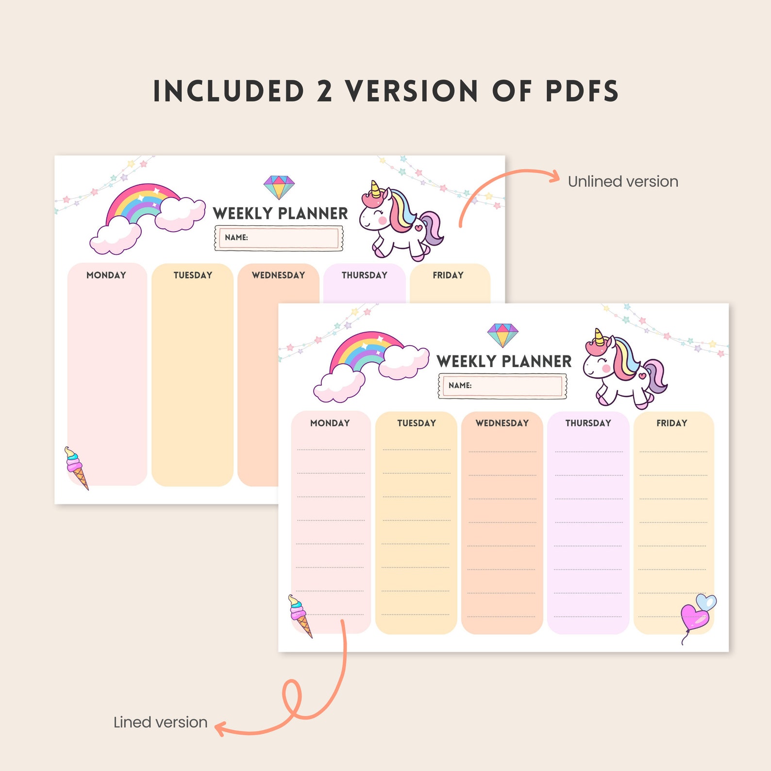 Printable Kids Weekly Planner, Unicorn Daily Planner, Homeschool Weekly ...