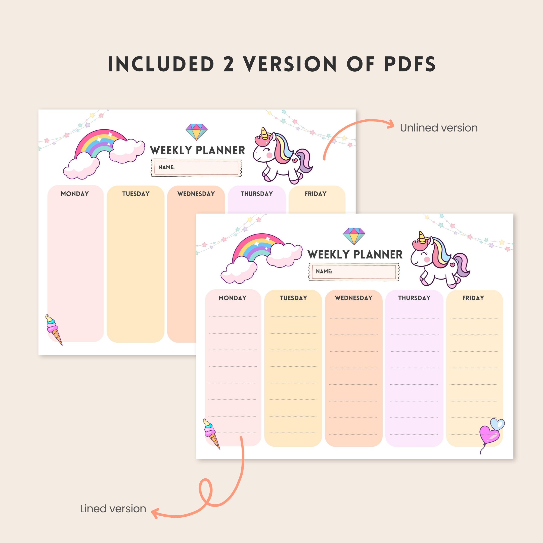 Printable Kids Weekly Planner, Unicorn Daily Planner, Homeschool Weekly ...