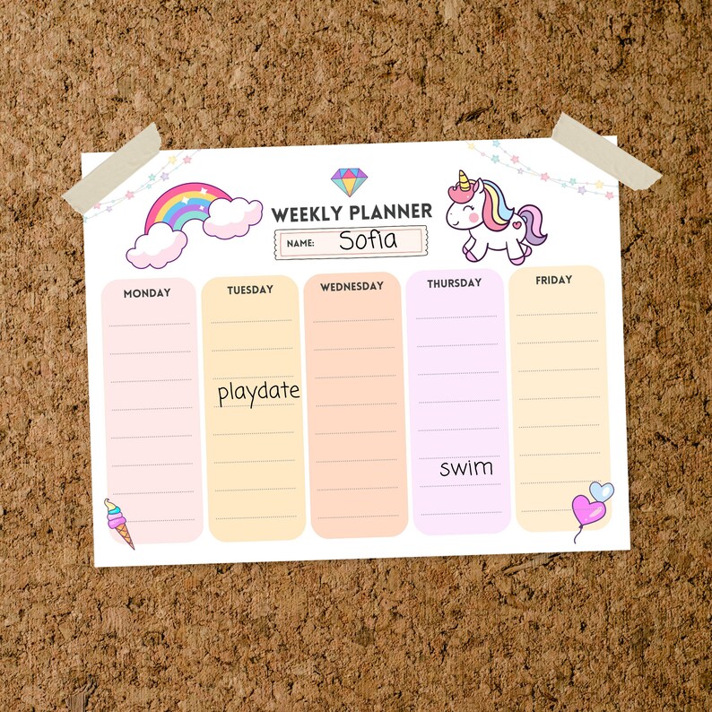 Printable Kids Weekly Planner, Unicorn Daily Planner, Homeschool Weekly ...