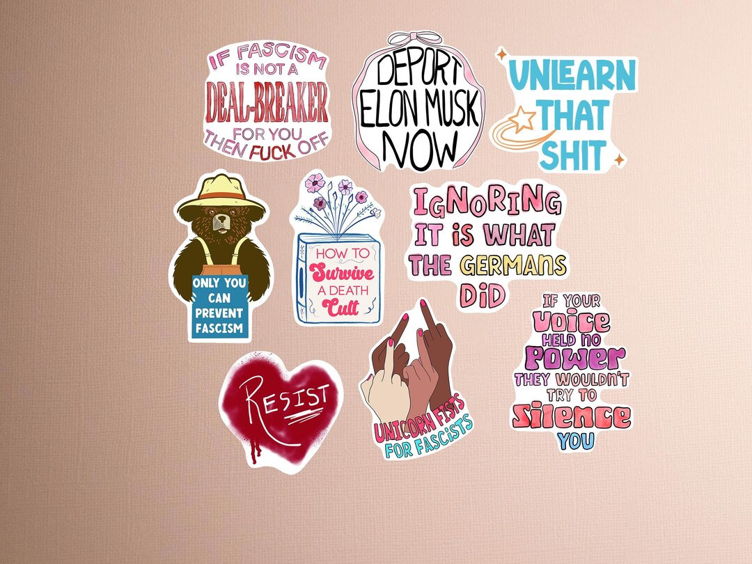 Political Sticker Set Anti Fascism Sticker Hand Drawn Doodle Art ...