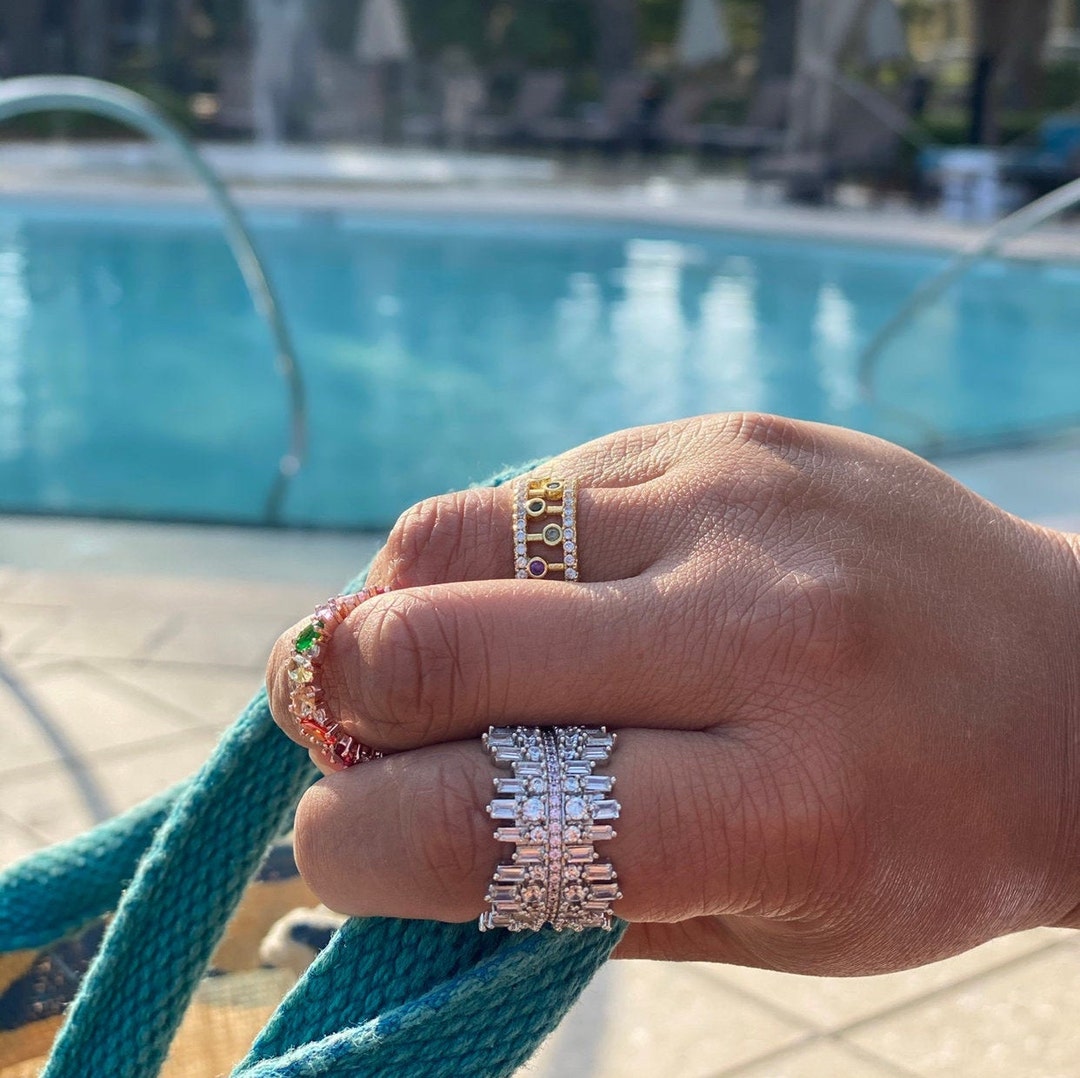 Marcella White Crystal Ring, CZ 18k Gold Plated Ring, Womens Baguette ...